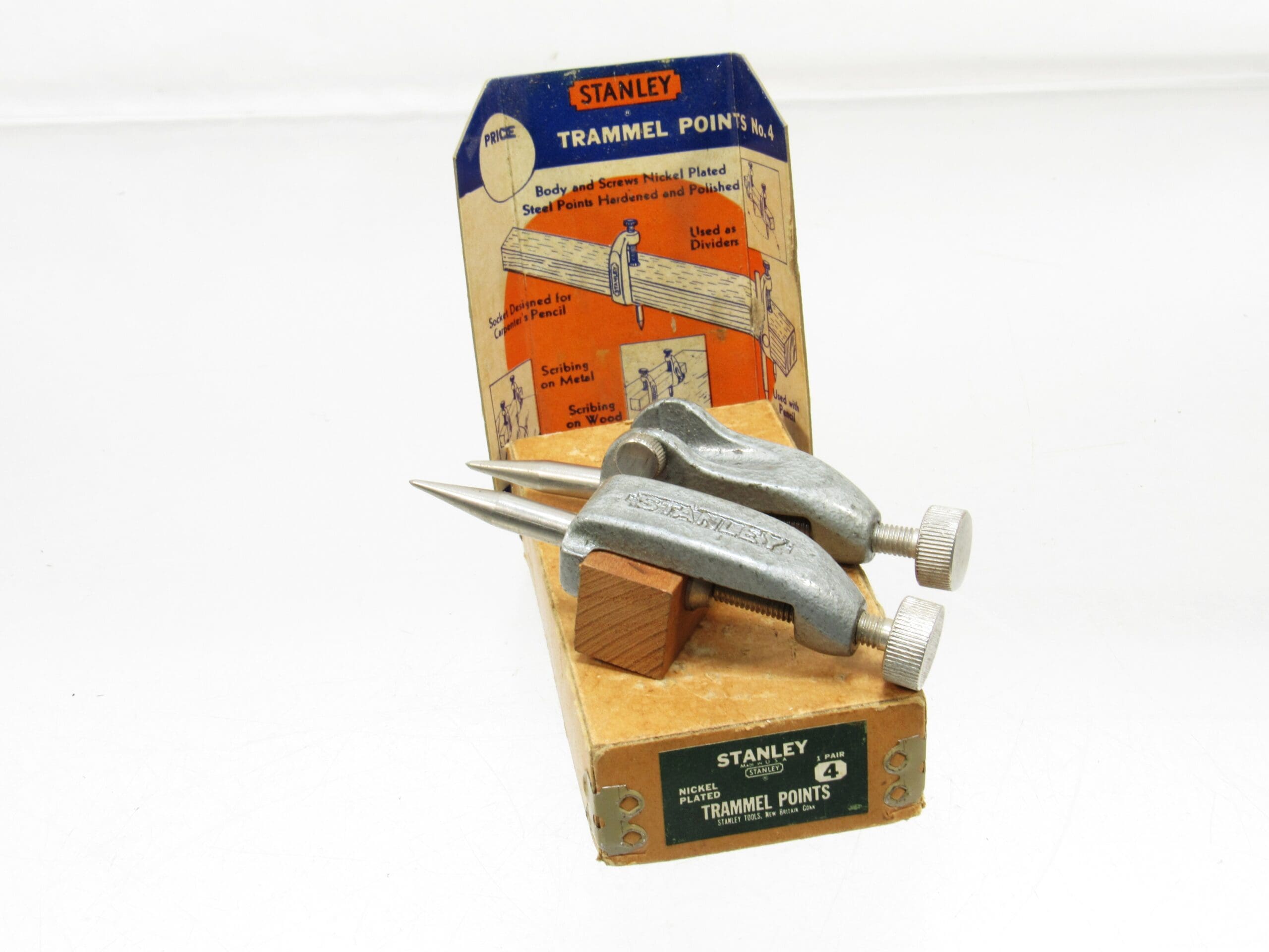 Amazing Extra Fine Stanley # 4 Brass Trammel Points In Box With Display ...