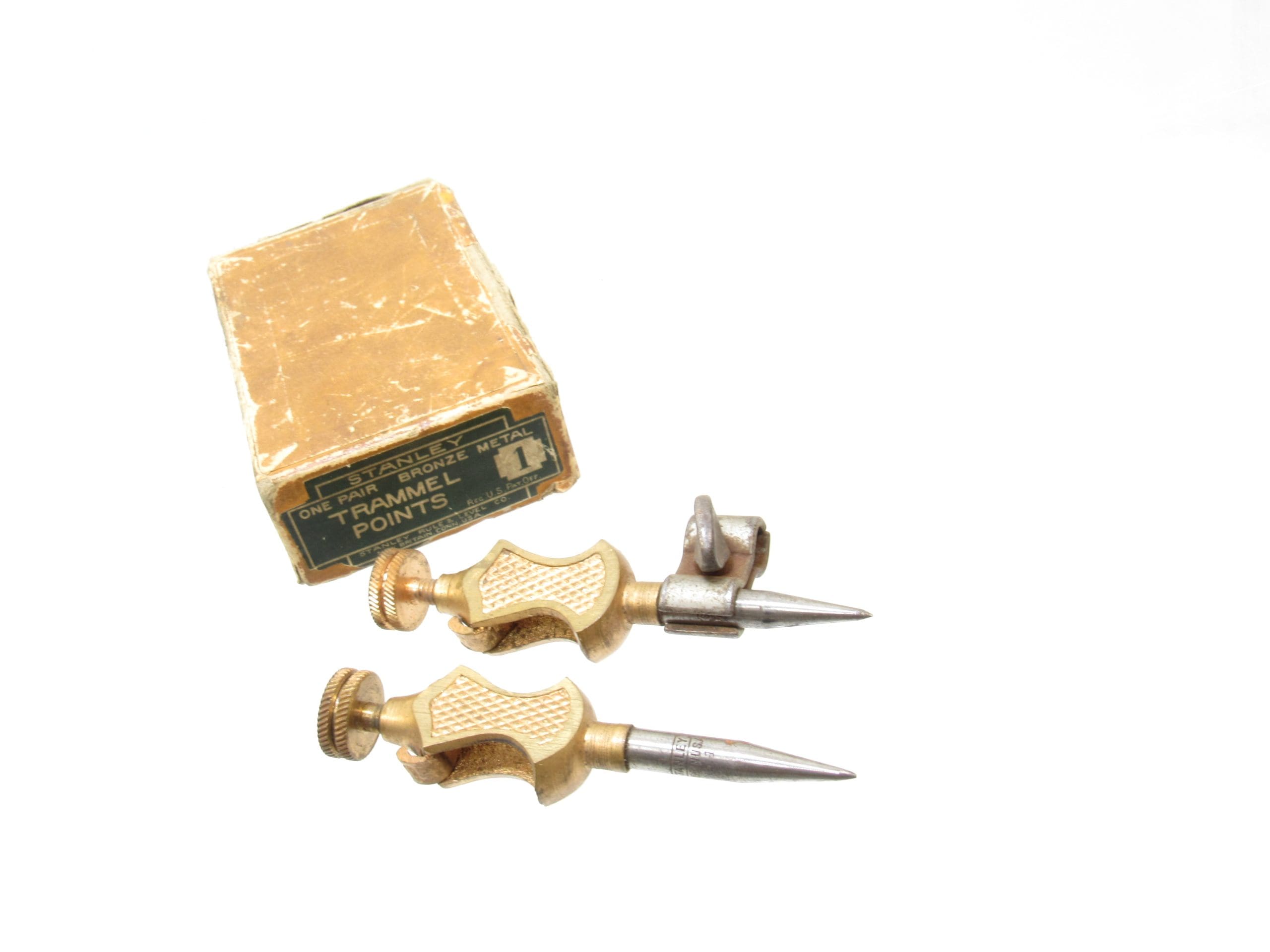 Awesome Pair Of Stanley # 1 Brass Trammel Points In Box With Hard To ...