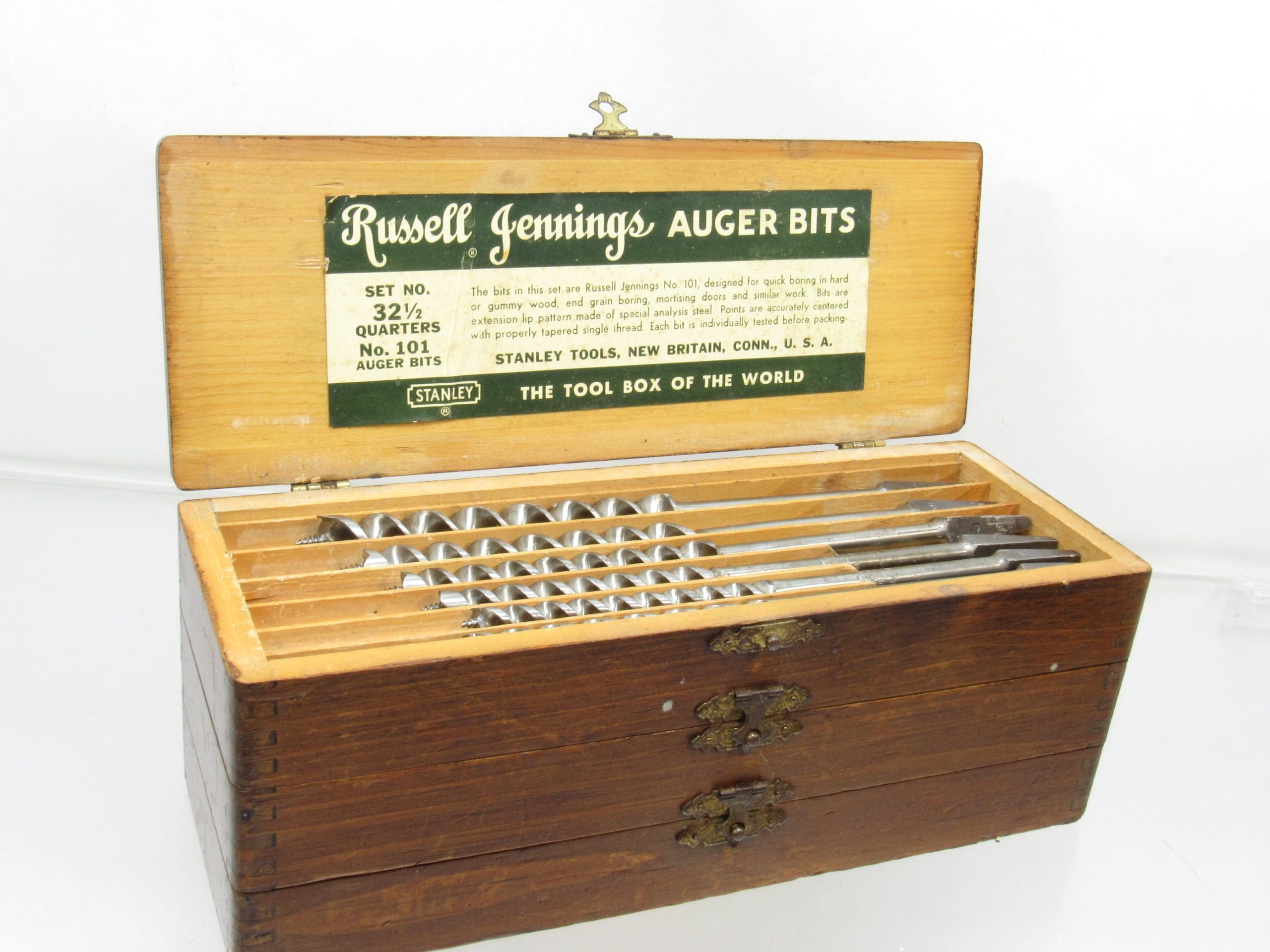 Superb Set of Russell Jennings Stanley Auger Bits in Three Tier Box ...