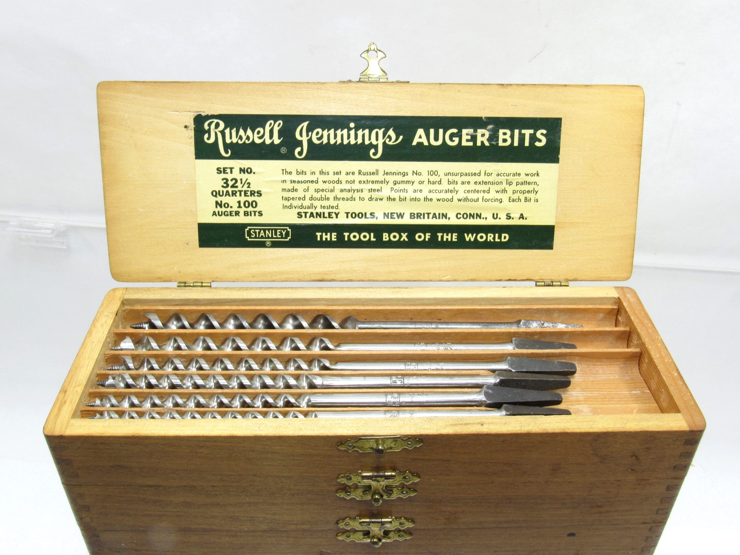 Superb Set of Russell Jennings Stanley Auger Bits in Three Tier Box ...