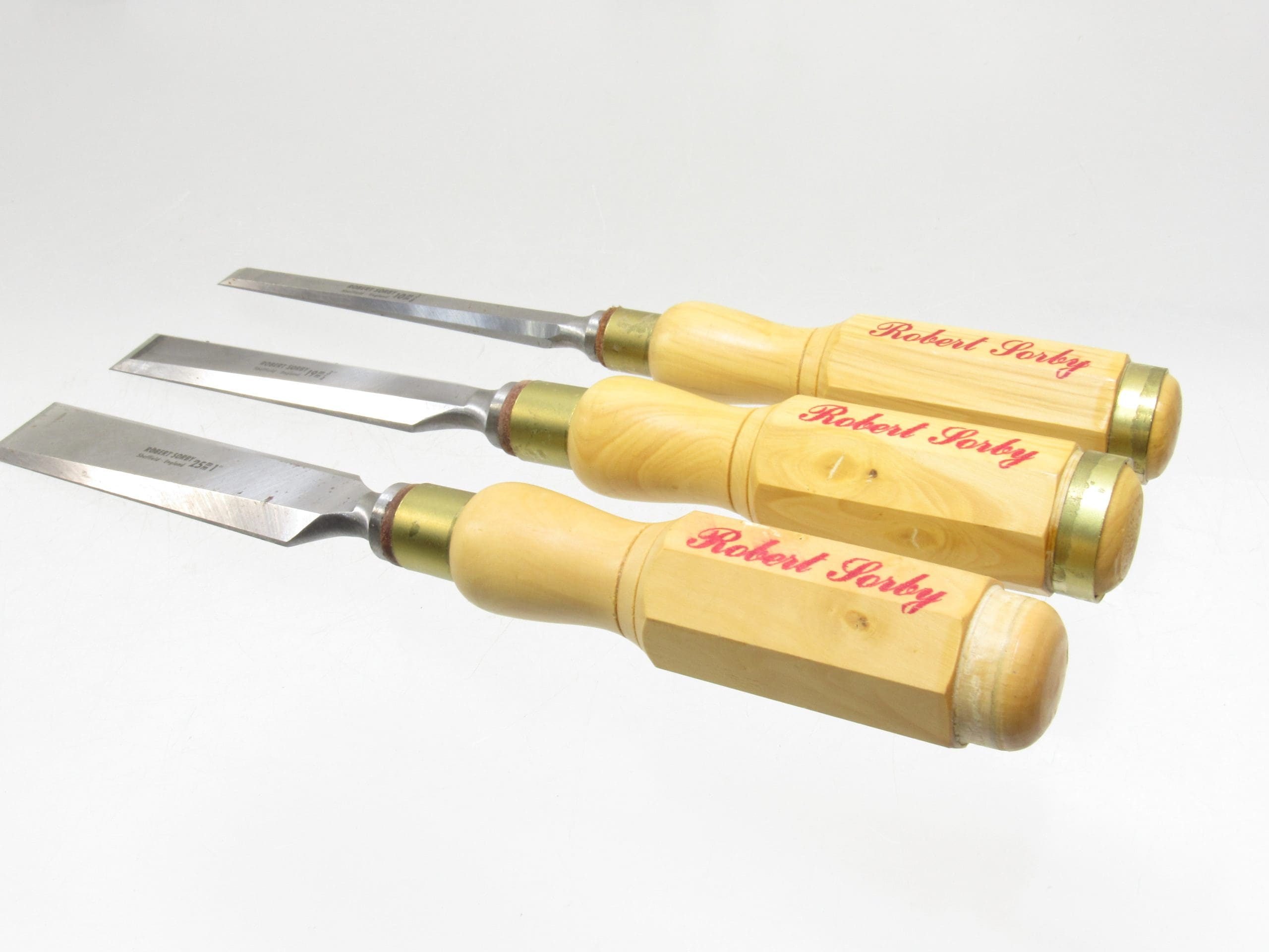 Set Of 3 Superb Robert Sorby Bench Chisel With Solid Boxwood Octagon ...