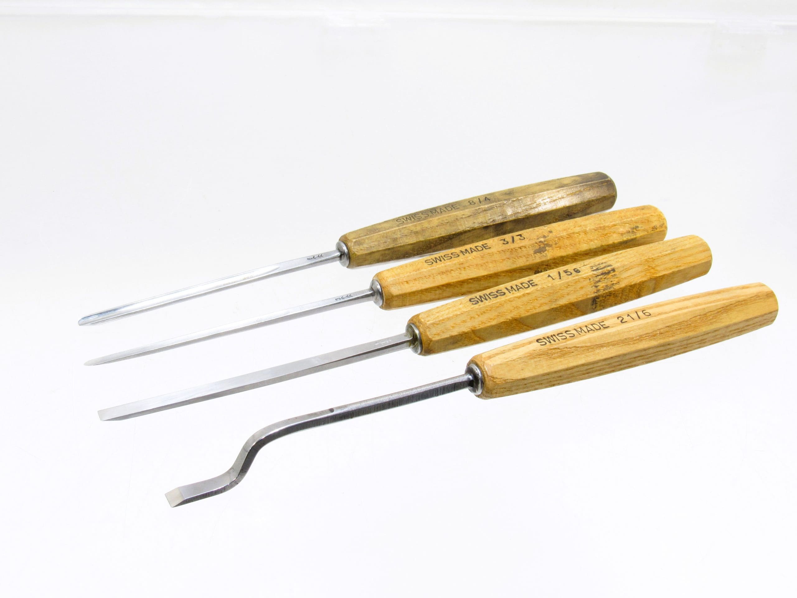 Great Set of 4 Swiss Made Carving Chisels 1/5 , 3/3 , 21/6 , 8/4 ...