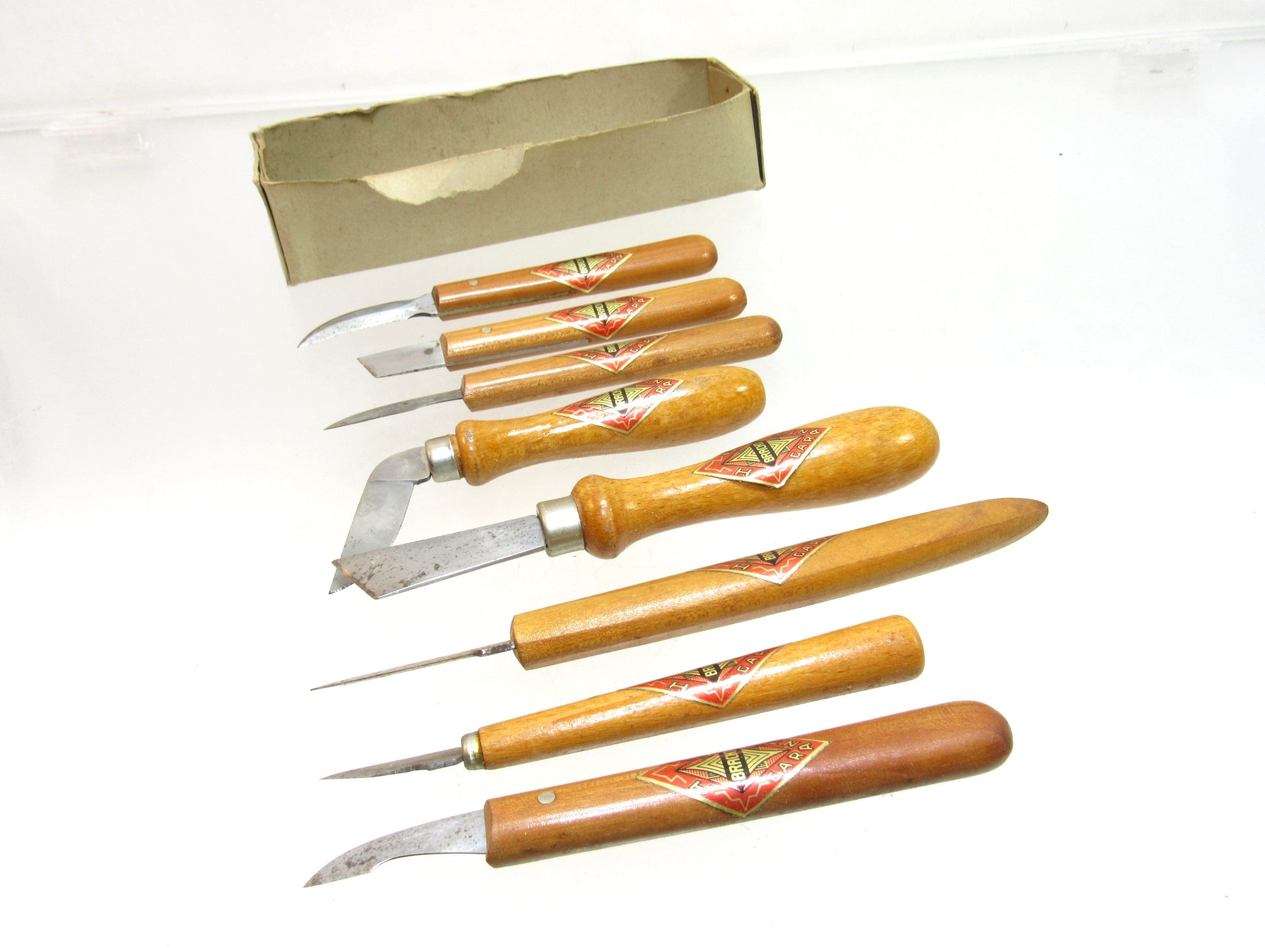In Original Box Bottom Set Of 8 Bracht Carving Chisels / Knives / Tools ...