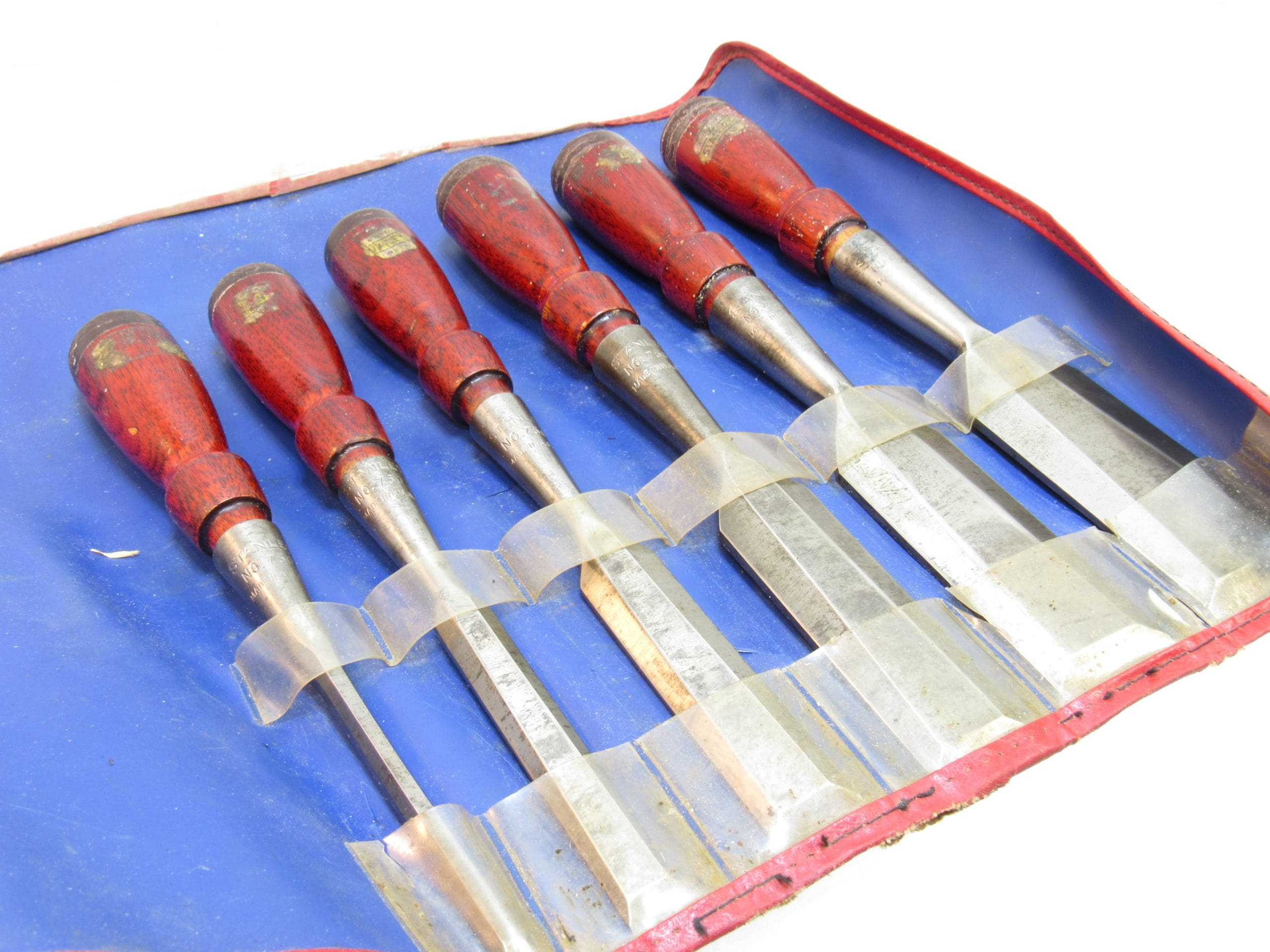 Superb Set Of 6 Stanley No 750 Socket Chisels In Original Roll 1 1/2" 1 ...