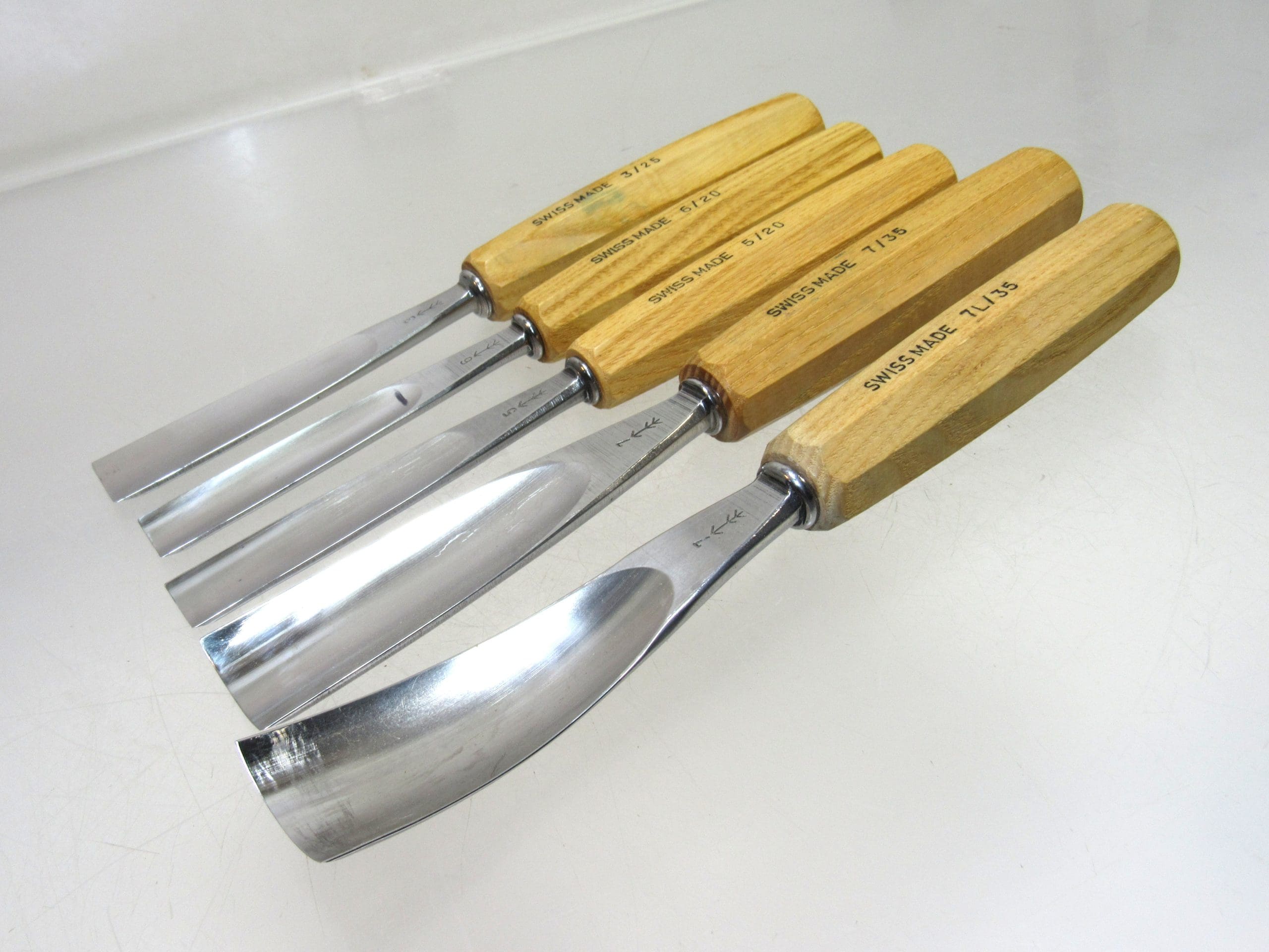 Premium Set of 5 Extra Wide Pfeil Swiss Made Carving Chisels 6/20, 7L ...