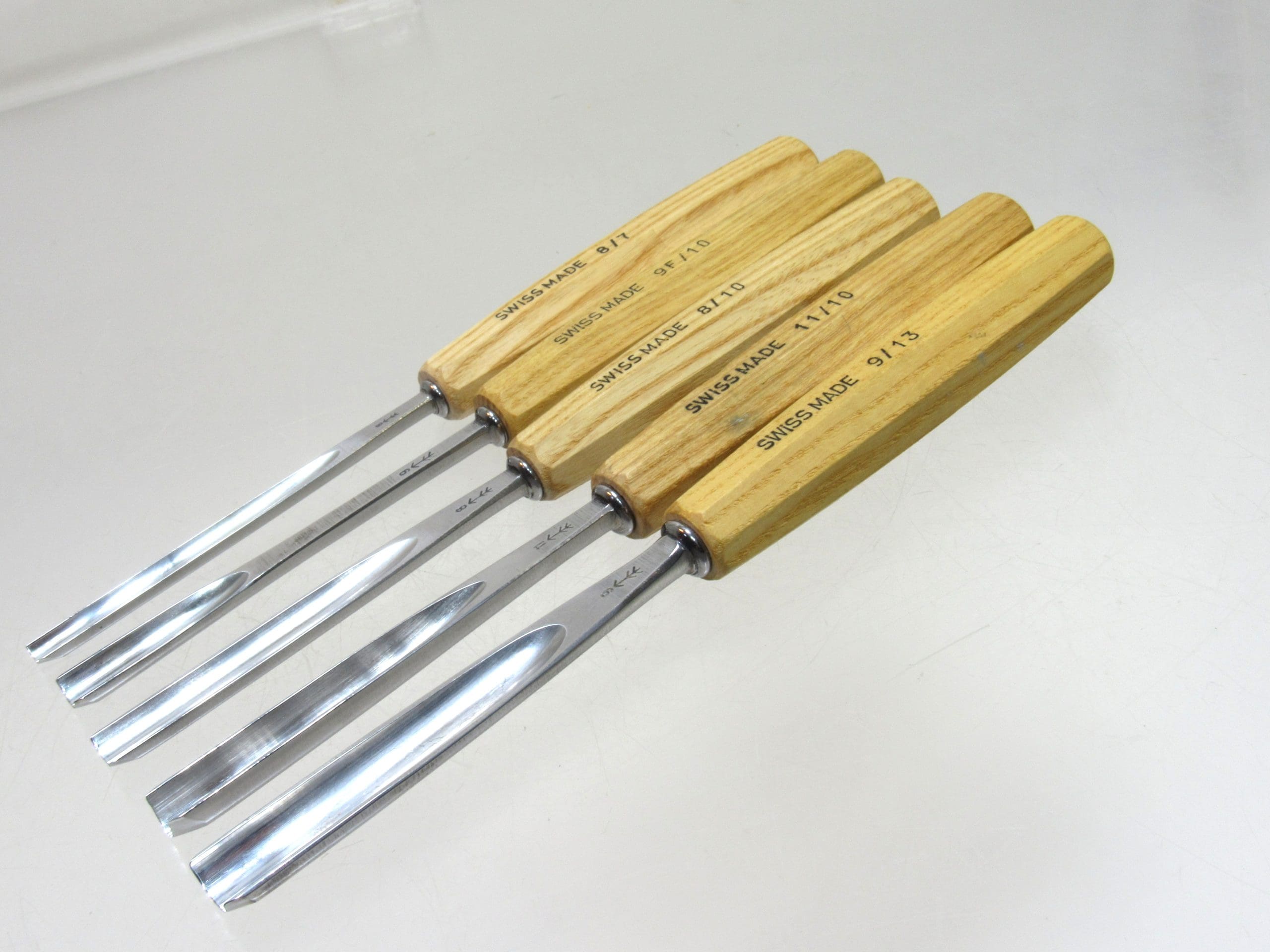 Premium Set of 5 Pfeil Swiss Made Carving Chisels 9/13, 11/10, 8/10, 8/ ...