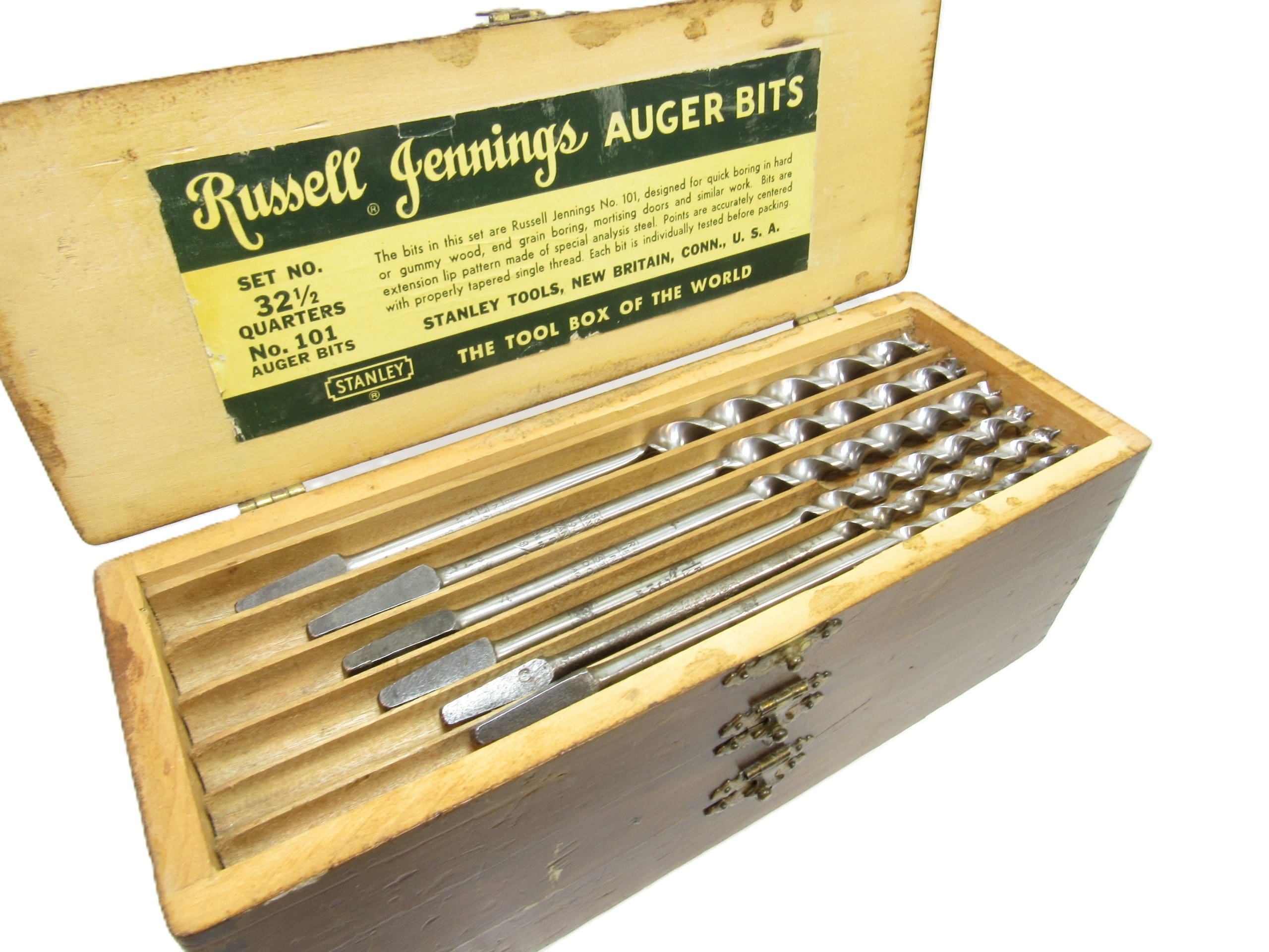 Superb Set of Russell Jennings Stanley Auger Bits in Three Tier Box ...