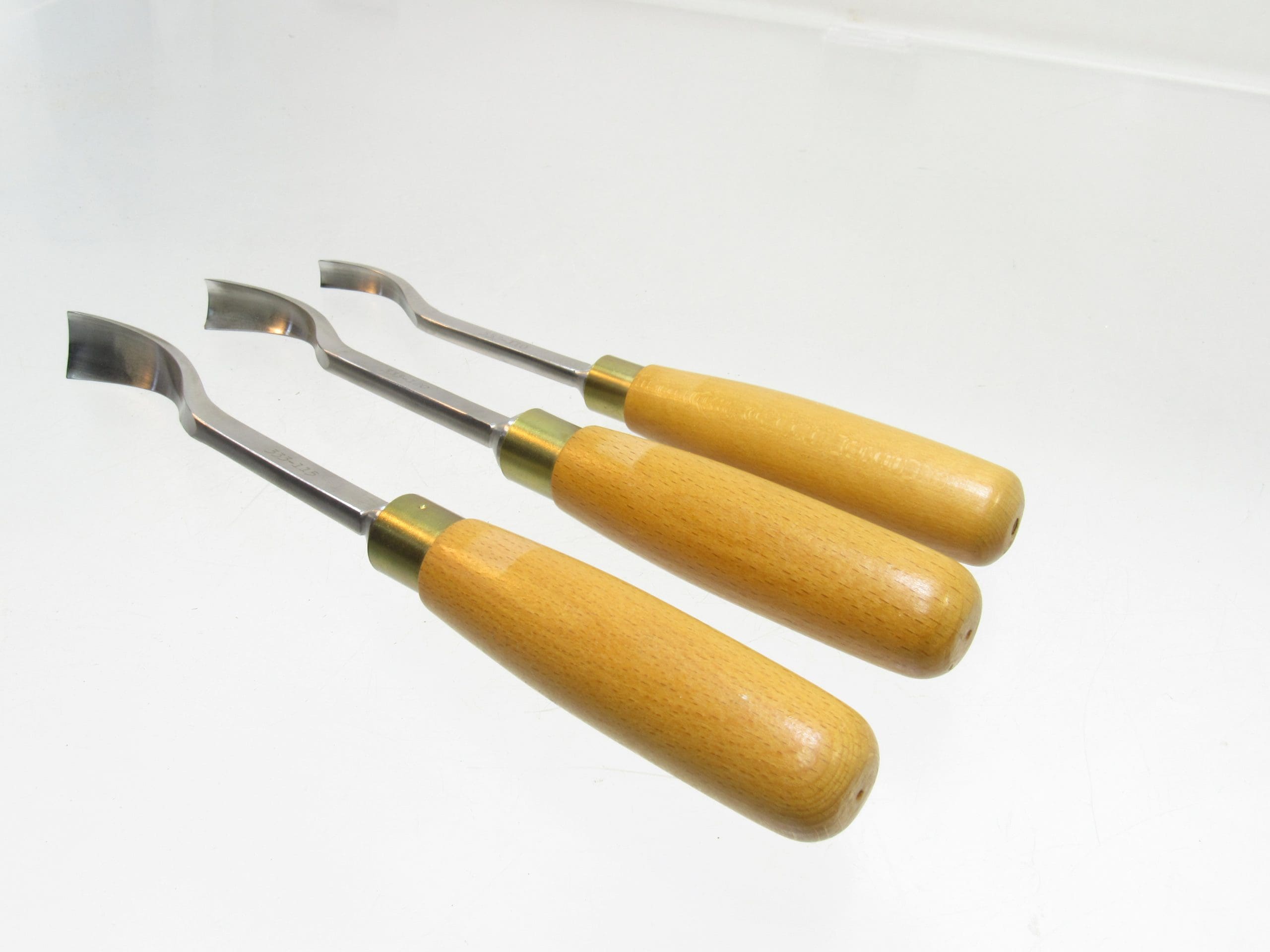Unused Set Of 3 Ashley Iles Carving Chisel Front Bent Gouges Scary ...