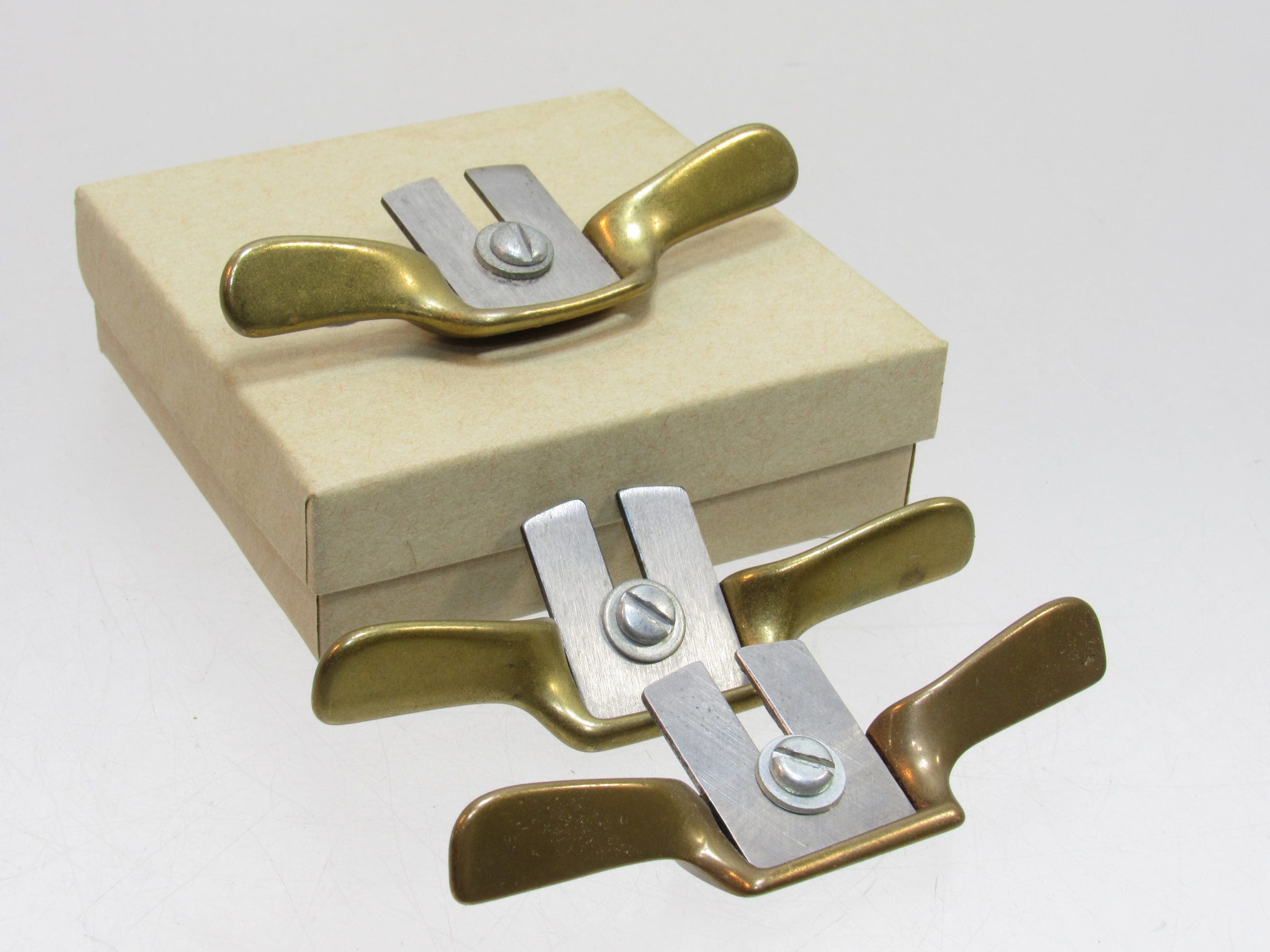 Minty Set Of 3 Miniature Brass Instrument Makers Spokeshaves In Box ...